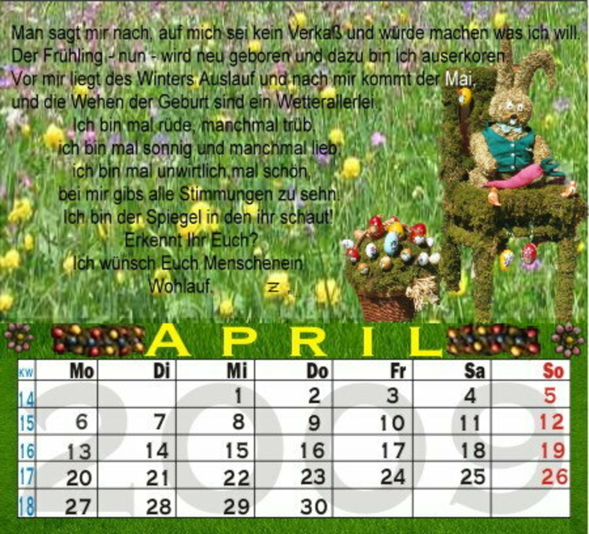 Kalender April 2009 selbst gestaltet und gedichtet - Peine