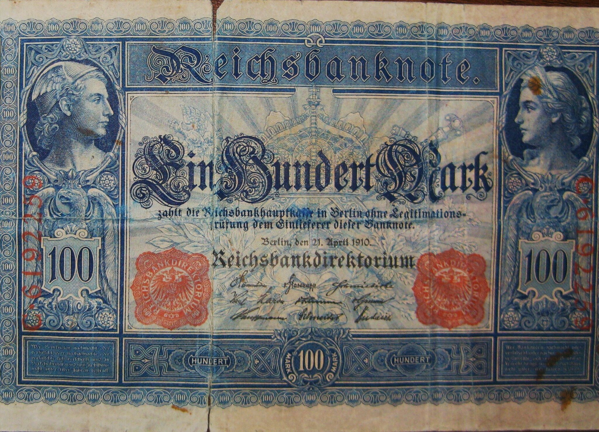 Ein Hundert Jahre alter Hundert-Mark-Schein (1910) - Donauwörth