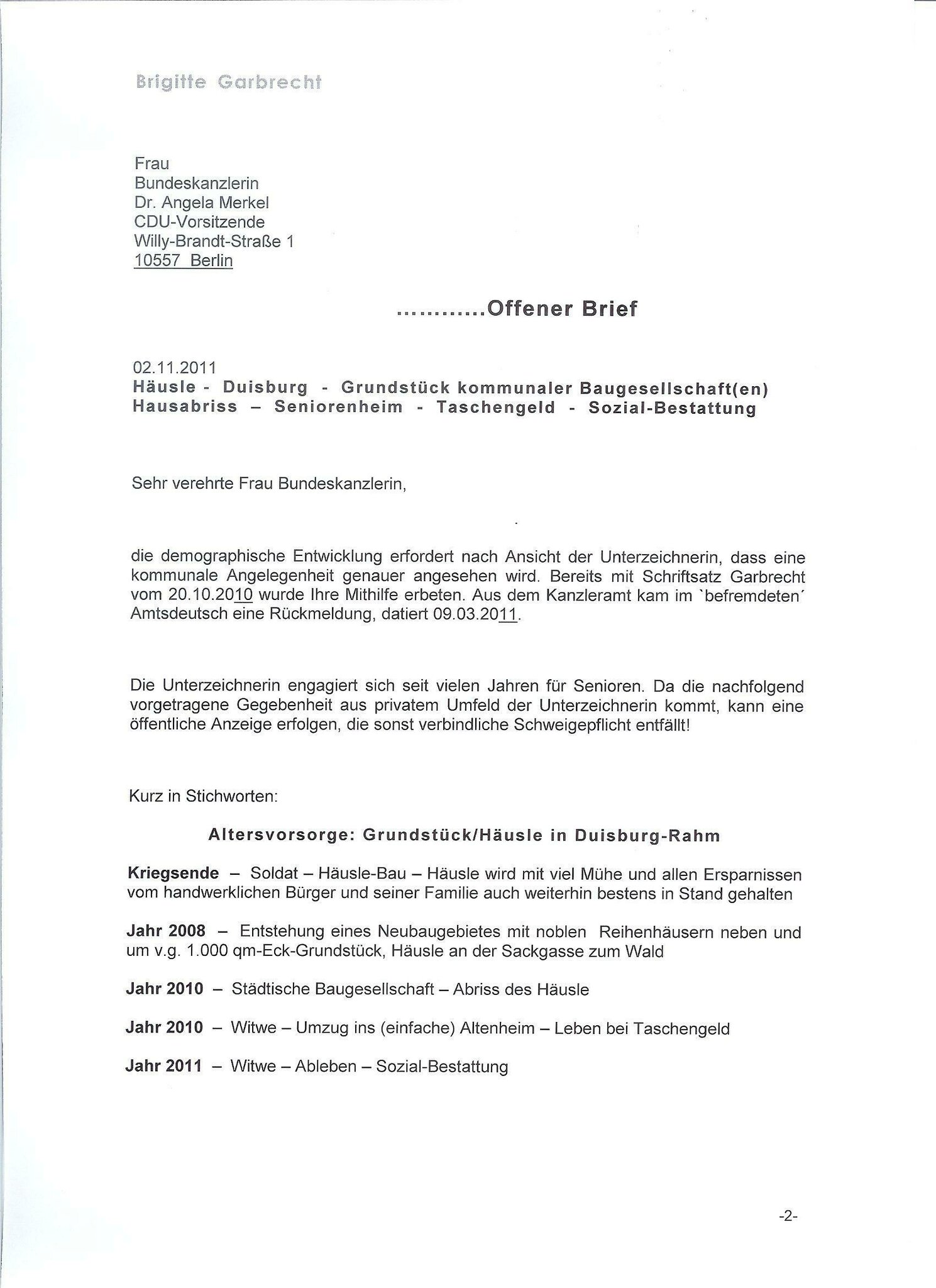 OFFENER Brief an Bundeskanzlerin Angela Merkel - Berlin