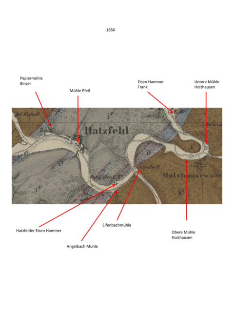 Lage der Mühlen: Die Mühlen um Hatzfeld - Hatzfeld (Eder)