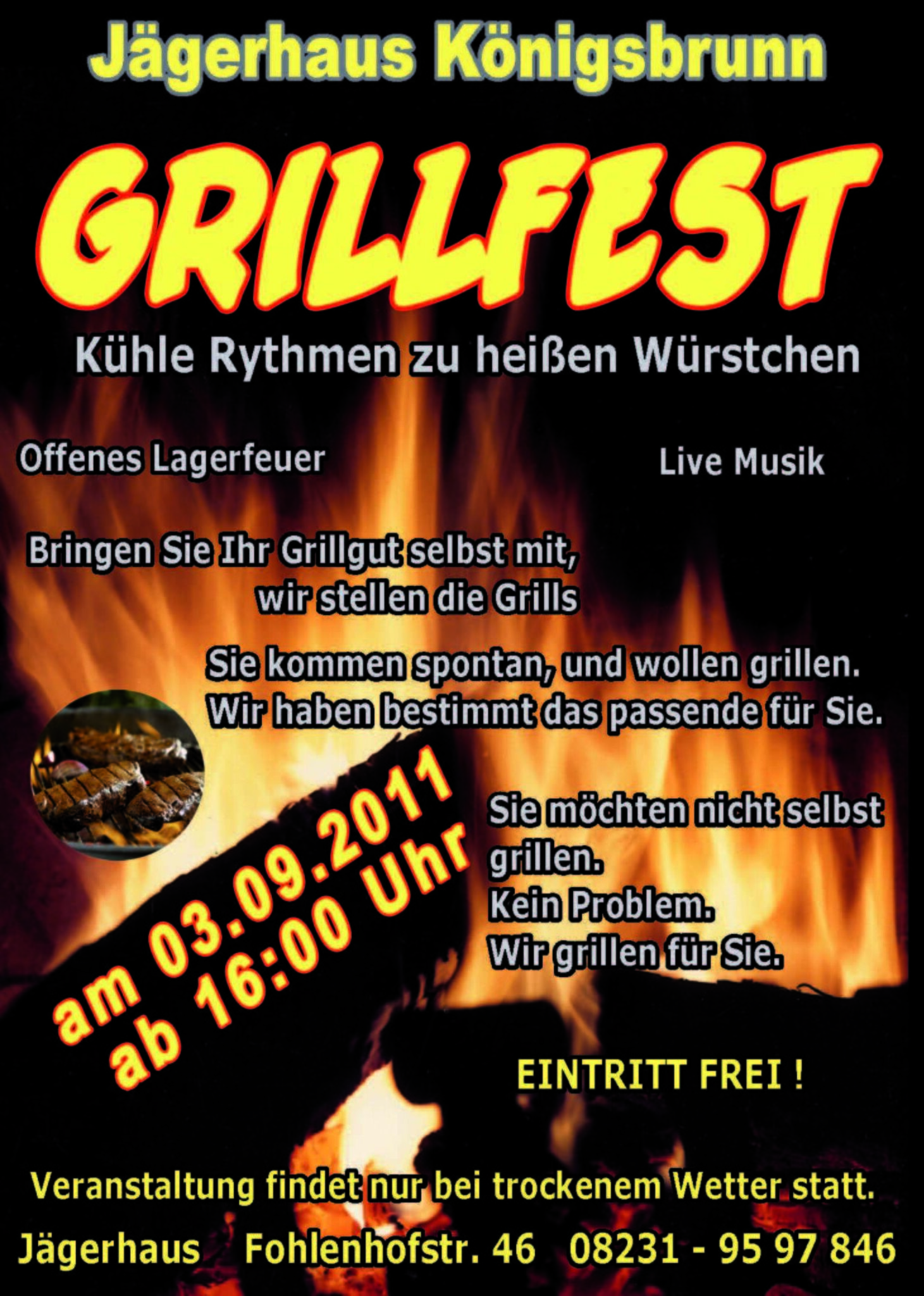 Grillfest im Jägerhaus Königsbrunn: am 3.September ab 16 Uhr!