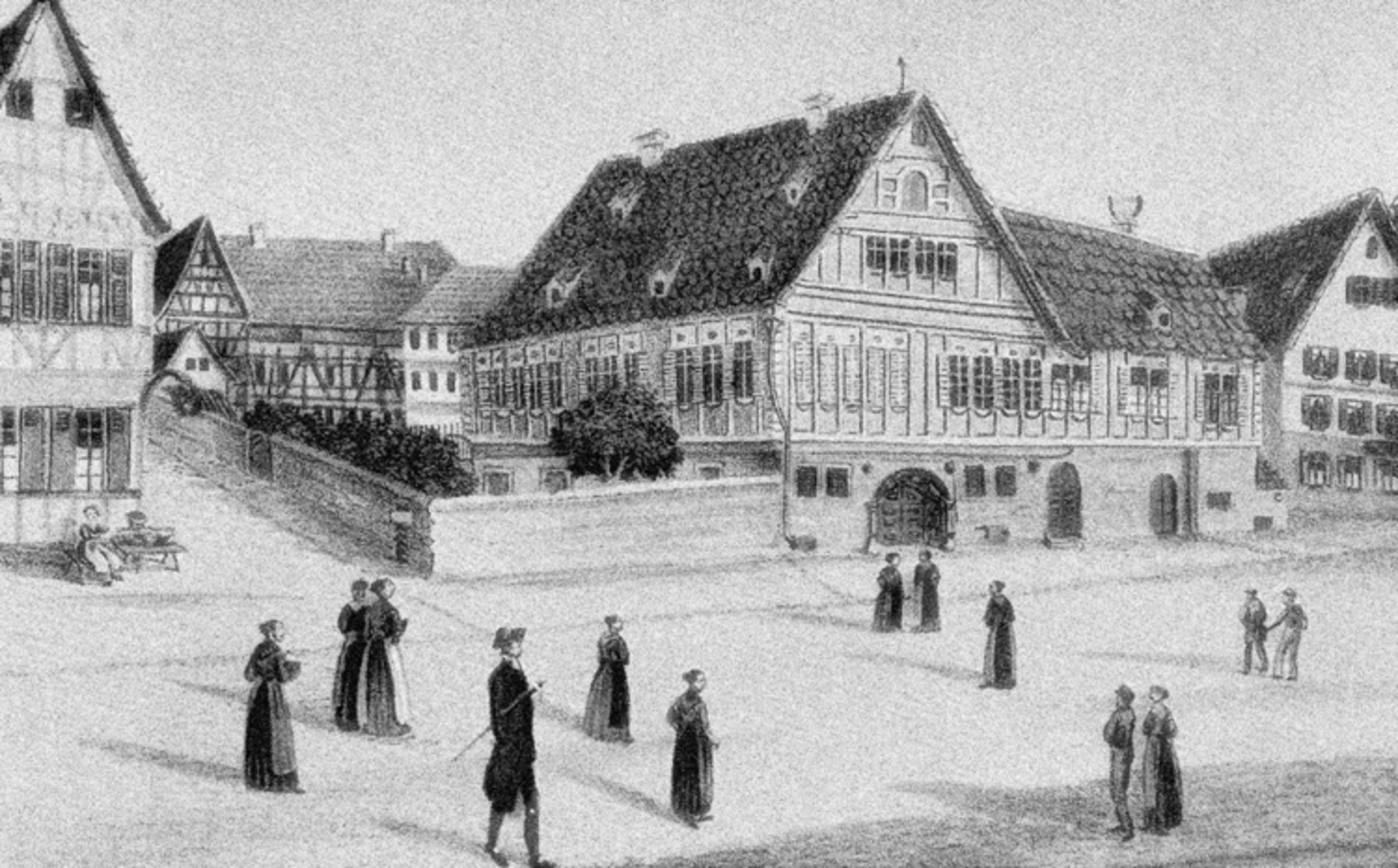 Stuttgart 1830. Damaliges Pfarrhaus der Leonhardskirche. Im Garten stand später Haus ...